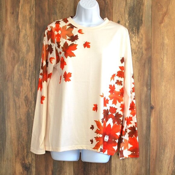 Tops | Fall Leaves Cream Color Autumn Blouse Shirt M | Poshmark